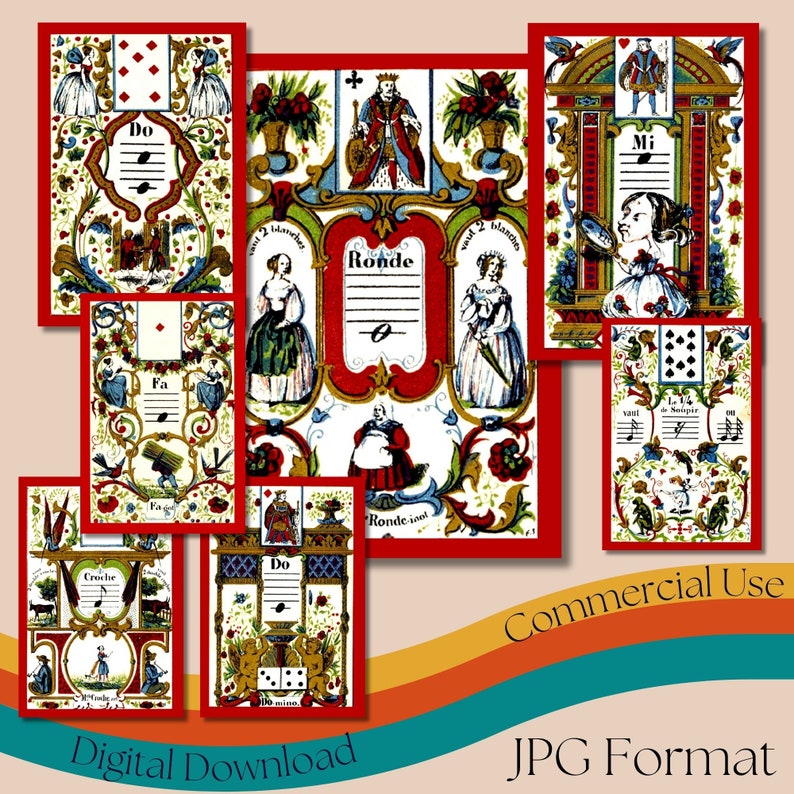 Vintage 'musical' Playing Cards Complete Set, Printable French Card ...