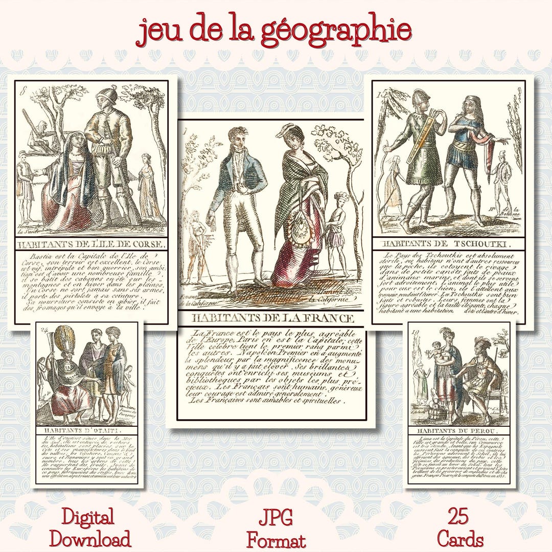 Antique French Geography Cards • Grand Jeu De La Géographie • 25 Large ...