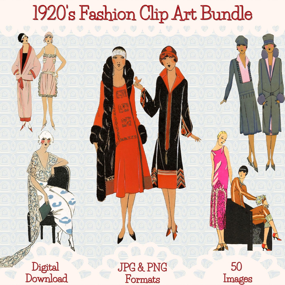 1920s Art Deco Fashion Illustrations Clip Art (PNG, JPG) - Etsy