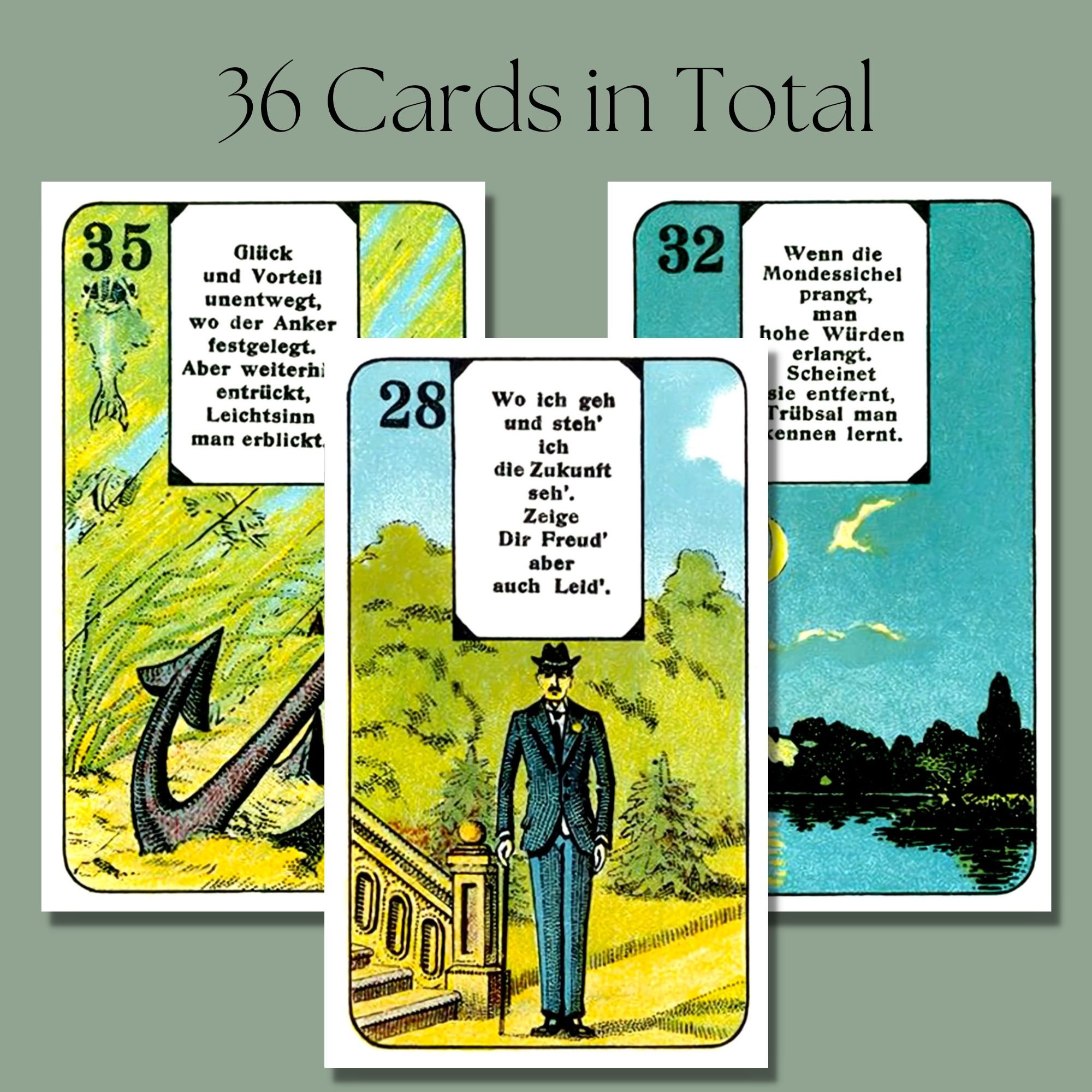Printable German Lenormand Fortune Telling Cards, Vintage Divination ...