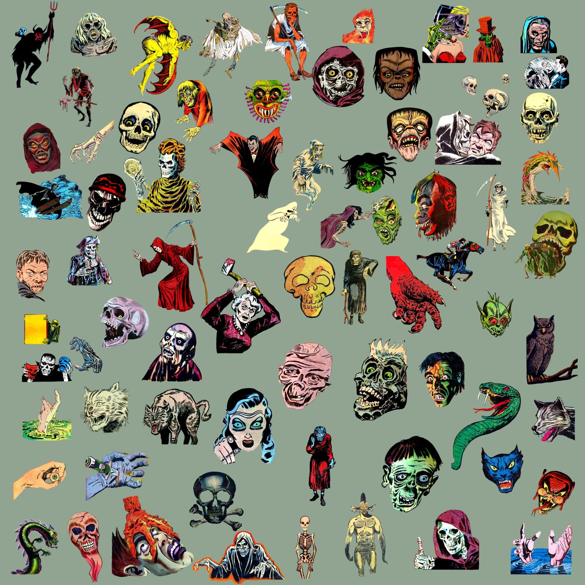 132 Vintage Horror Comic Characters • Halloween Clipart Bundle ...