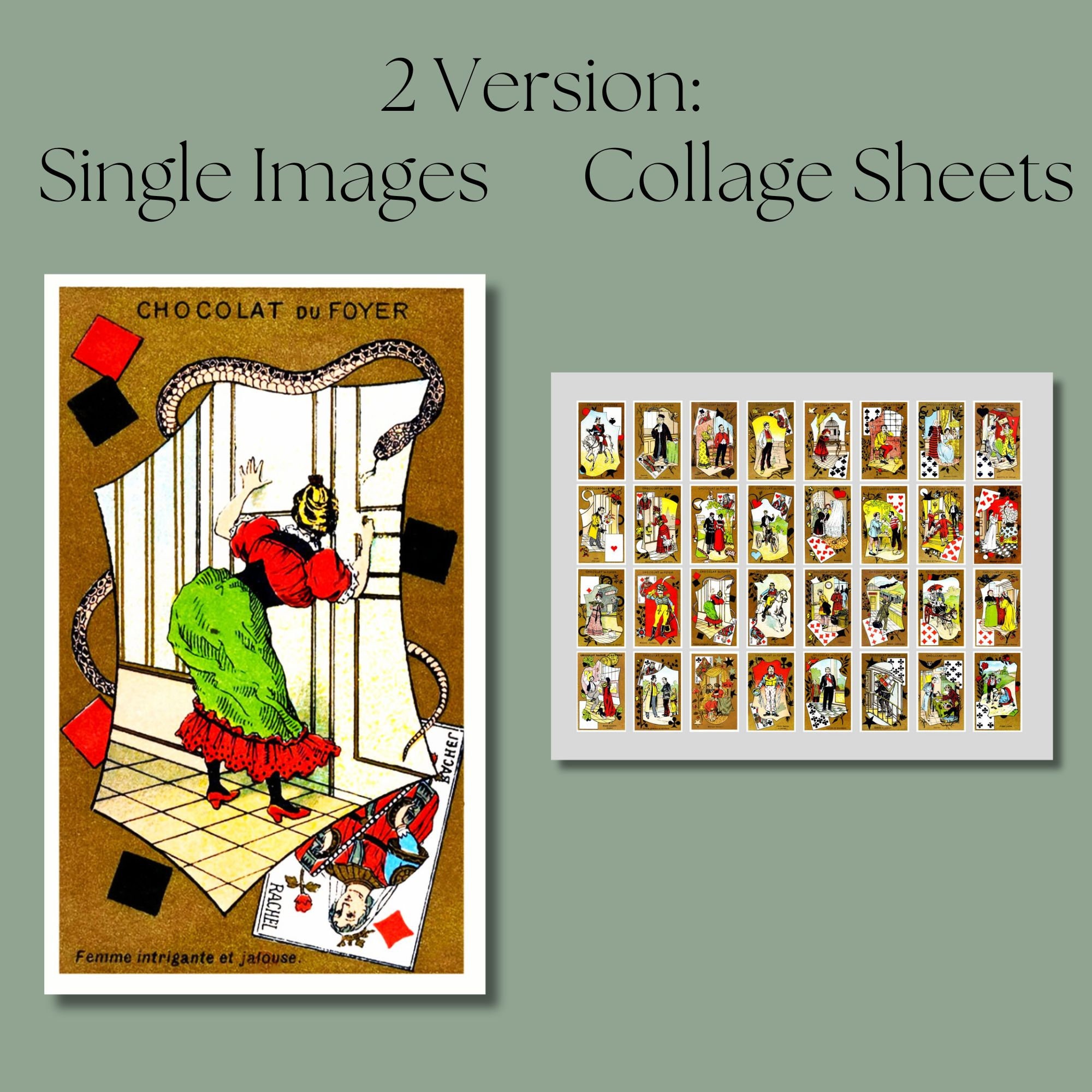Vintage French Cartomancy Deck, Printable 'chocolat' Playing Cards Full ...