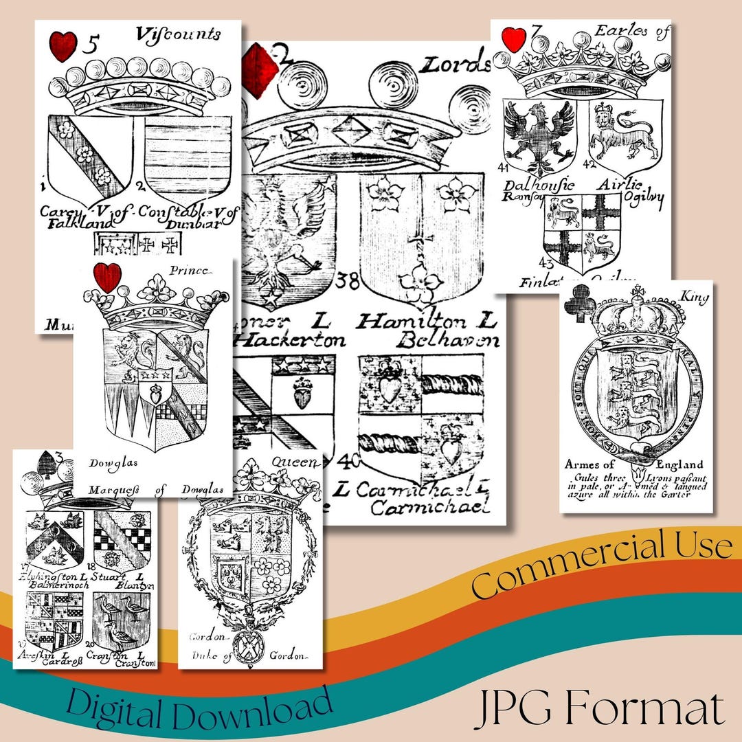 Vintage 1690 'scotch Heraldic' Playing Cards Full Deck, Printable ...