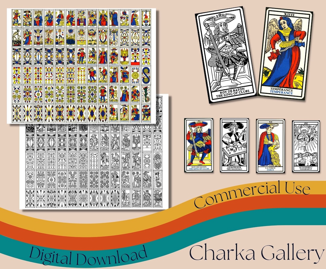 Printable Mini Tarot Card Deck Stickers, Black & White and Color tarot ...