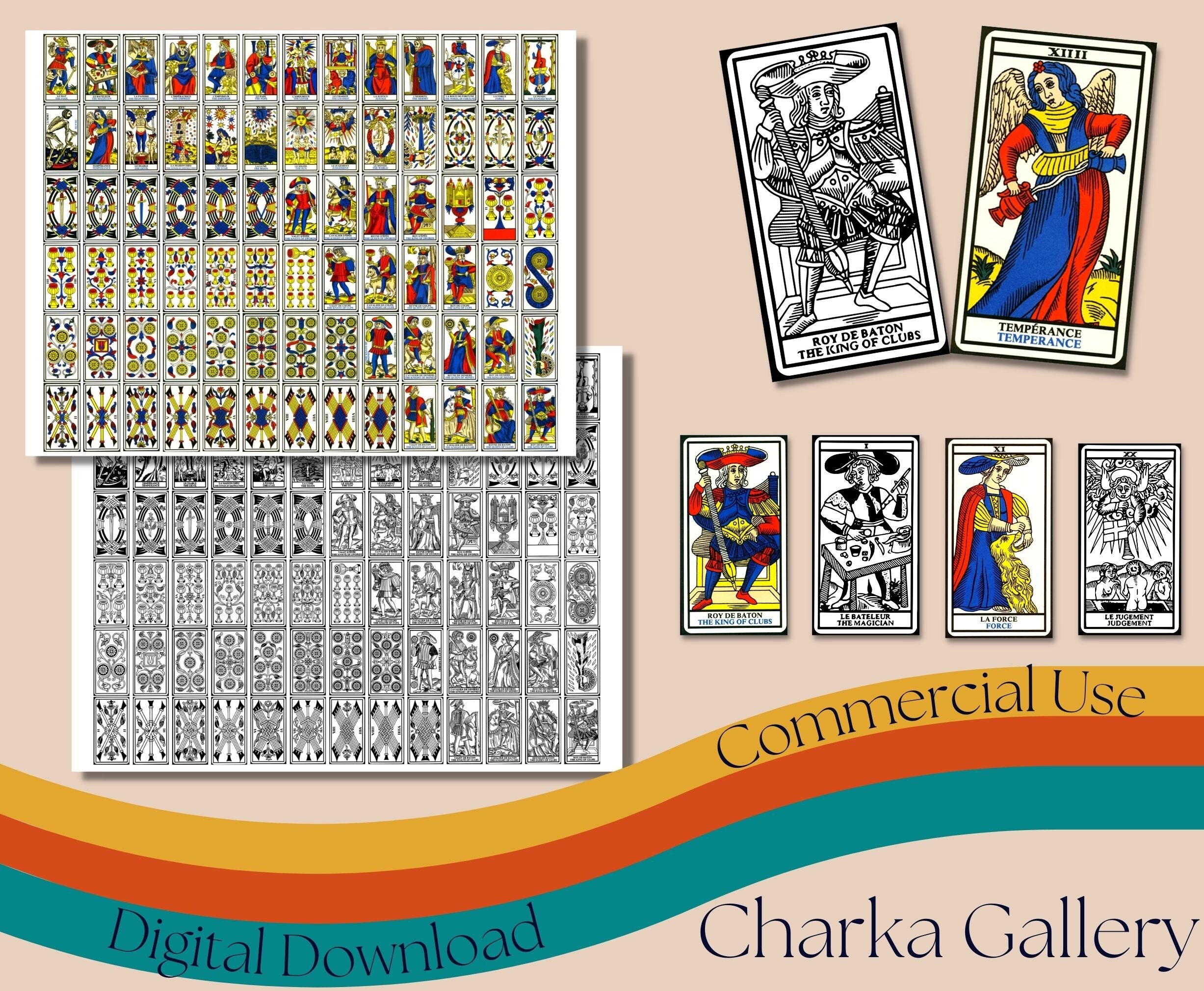 Printable Mini Tarot Card Deck Stickers Black & White and - Etsy