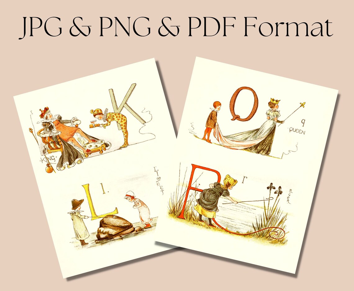 Printable Vintage Alphabet Pages, Alphabet Flashcard Digital Download ...