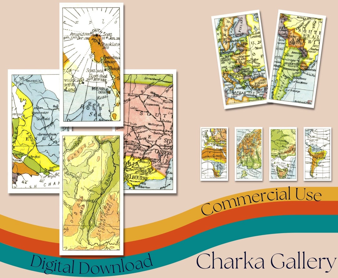 Printable modern School Atlas Cigarette Cards set 1, Vintage Maps ...