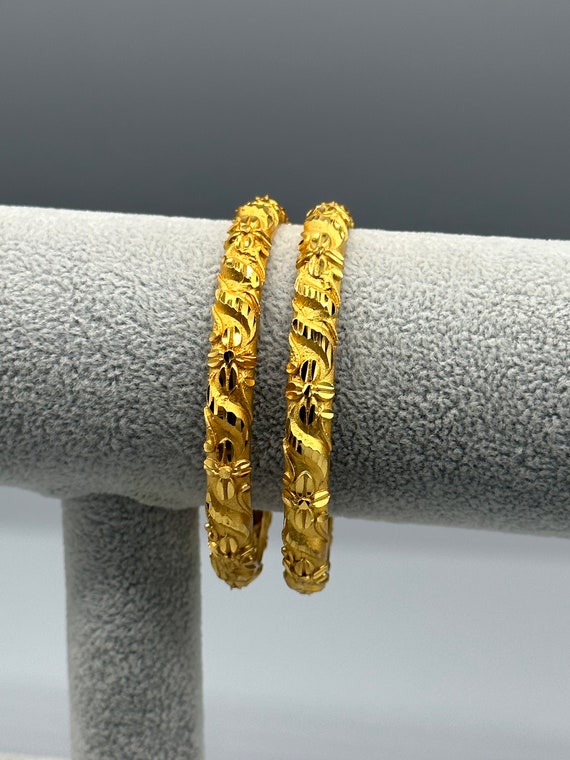 Gold-Plated Floral design Bangles, Inspired by Indian… - Gem