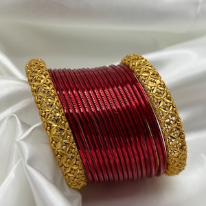 Red Metallic Bangles Set (12 Pieces) | Indian Wedding Chudi Set | Desi ...