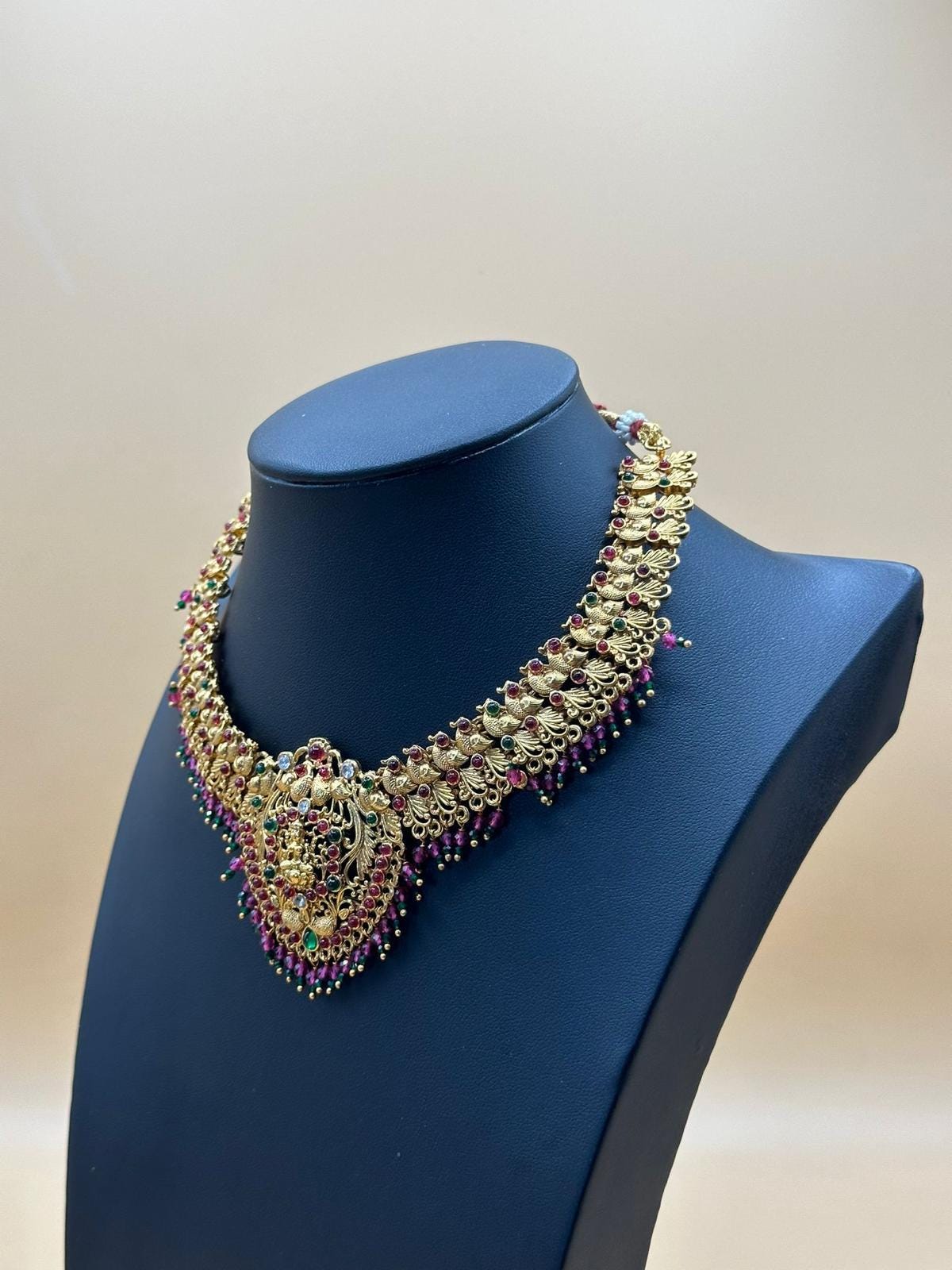 Heavy Gold Plated Temple Jewellery Set – Mini Necklace, Long Necklace ...