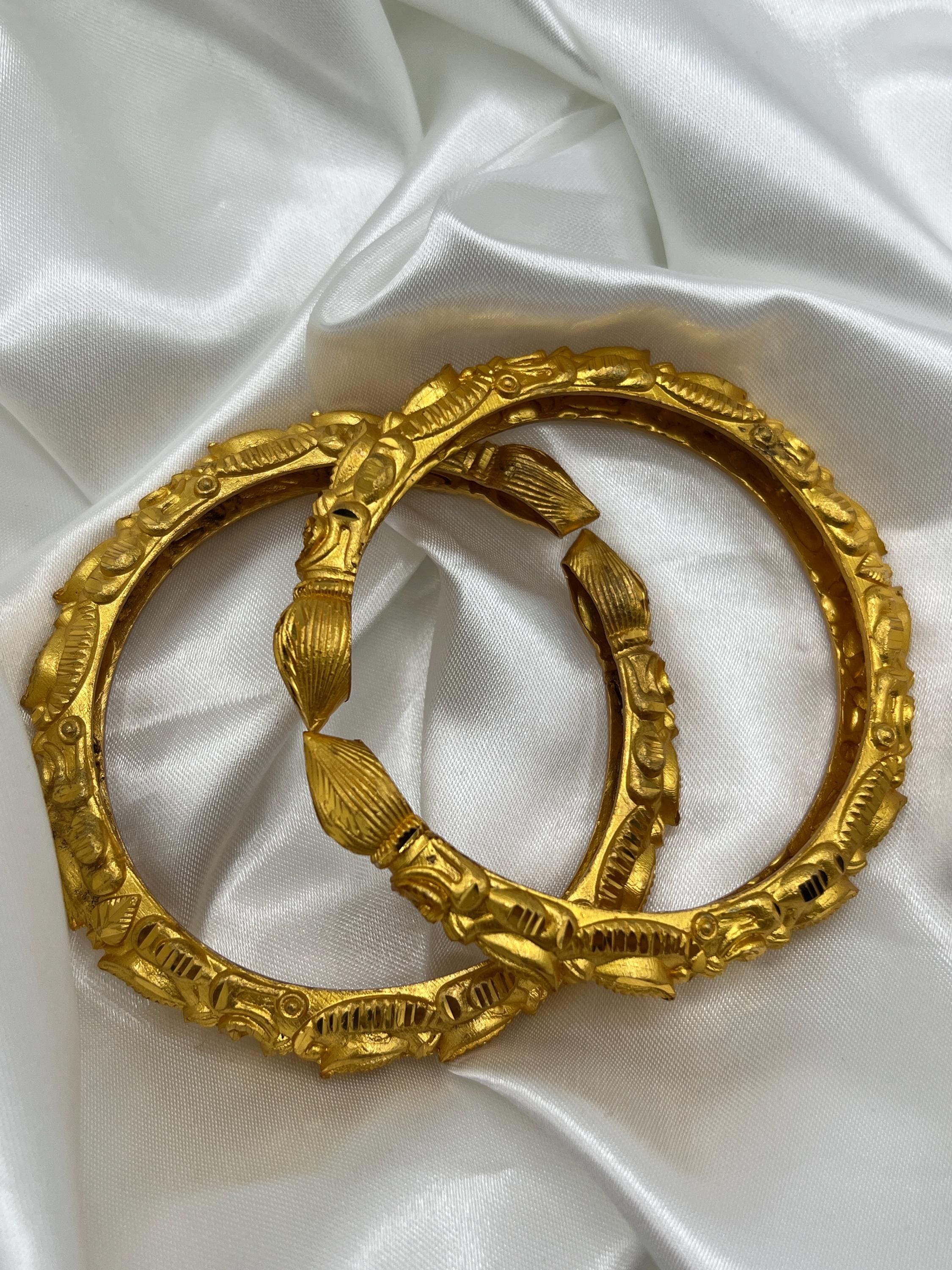 Gold-plated Southasian Bangle Pair | Unique Kade Bala Design | Bridal ...