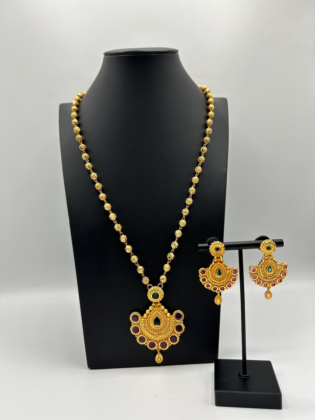 24k Gold Plated Ball Chain Rani Haar Set - Etsy