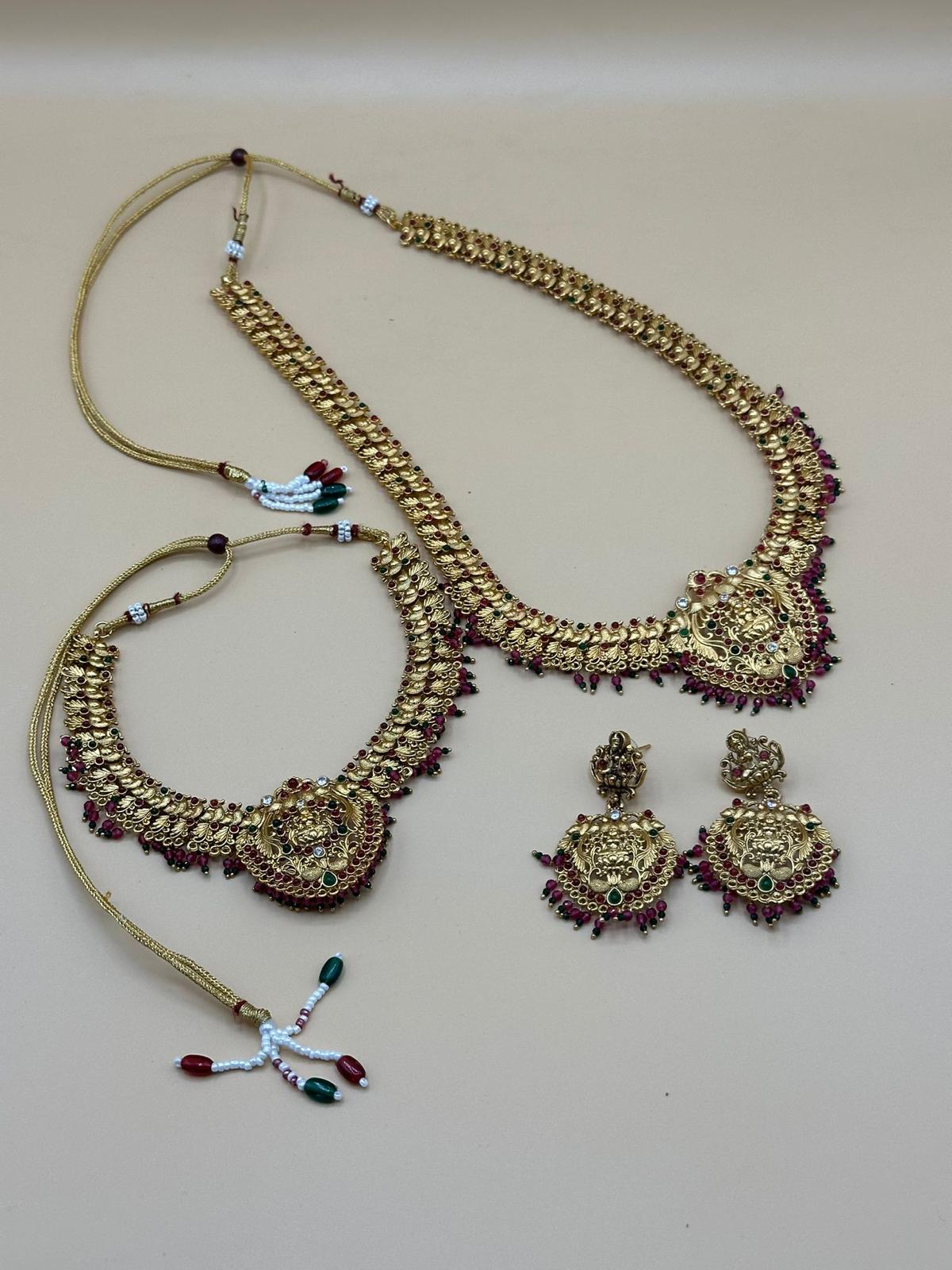 Heavy Gold Plated Temple Jewellery Set – Mini Necklace, Long Necklace ...