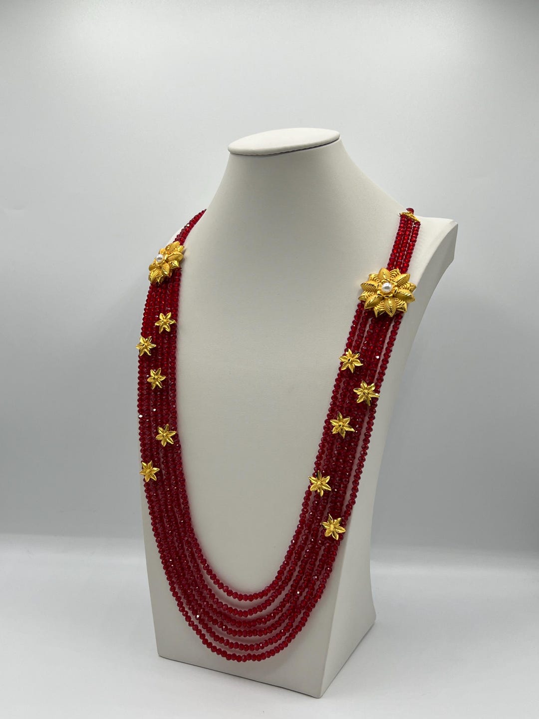 Viral Gold Plated Long Haar Red Crystal Beads Necklace Traditional ...