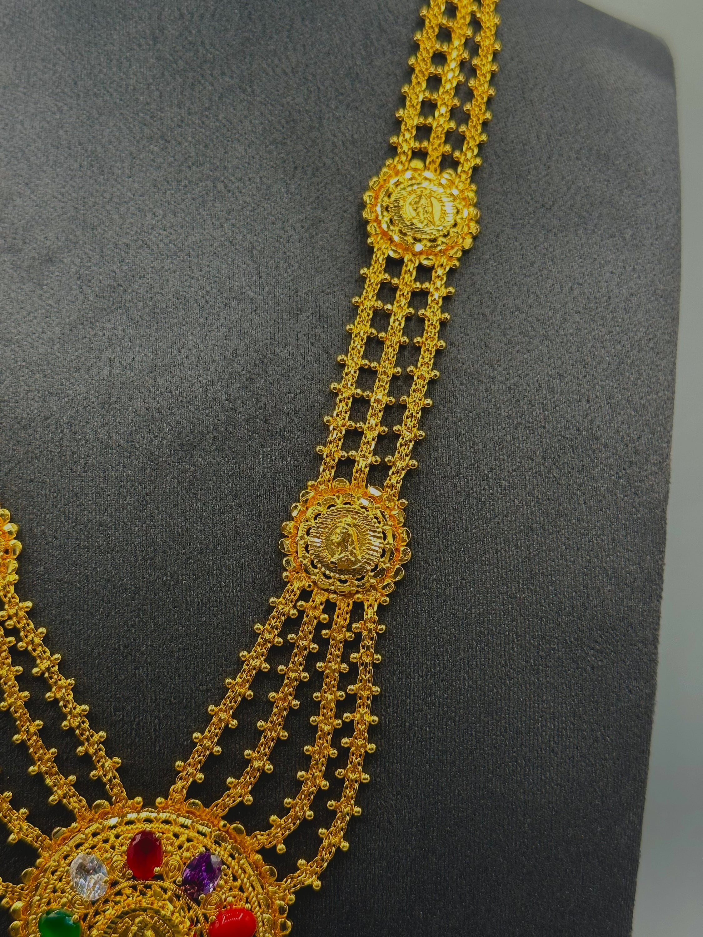 Gold Plated Rani Haar With Navaratna Stone Influenced by Nepal, Indian ...