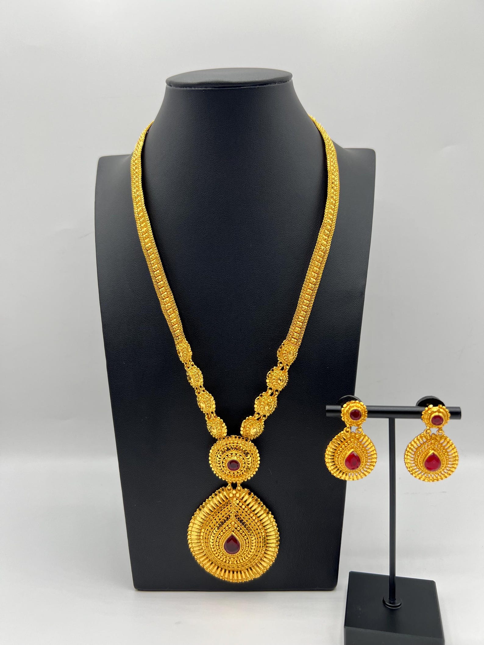 Gold Plated Rani Haar With Earrings Set – Red Stone Traditional ...