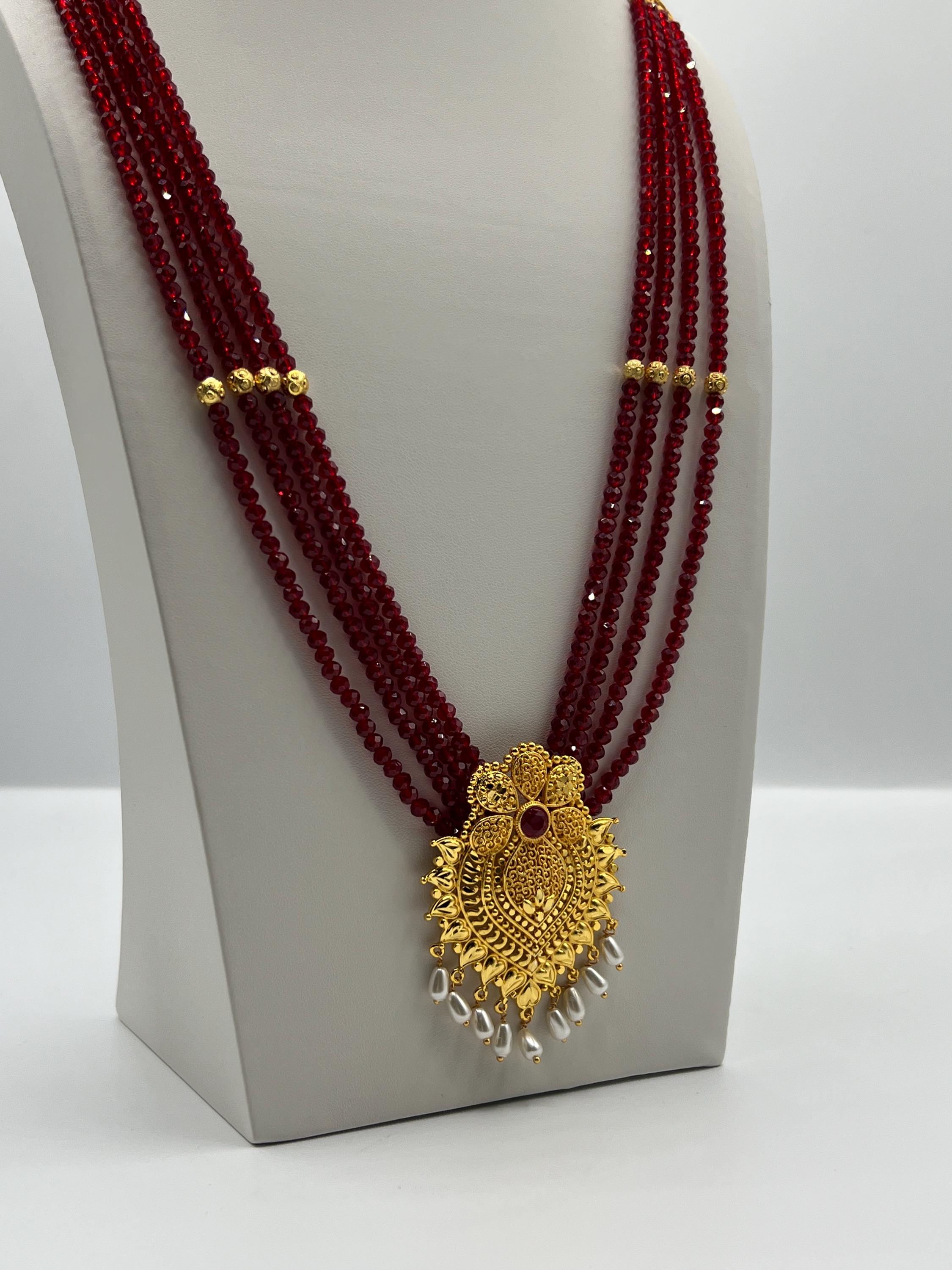 Viral Gold Plated Long Haar | Red Crystal Beads Necklace | Elegant ...