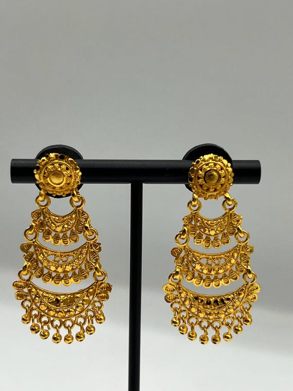 Glamah 24K Gold Plated 3 Layered Jhumka Nepali Indian Earrings
