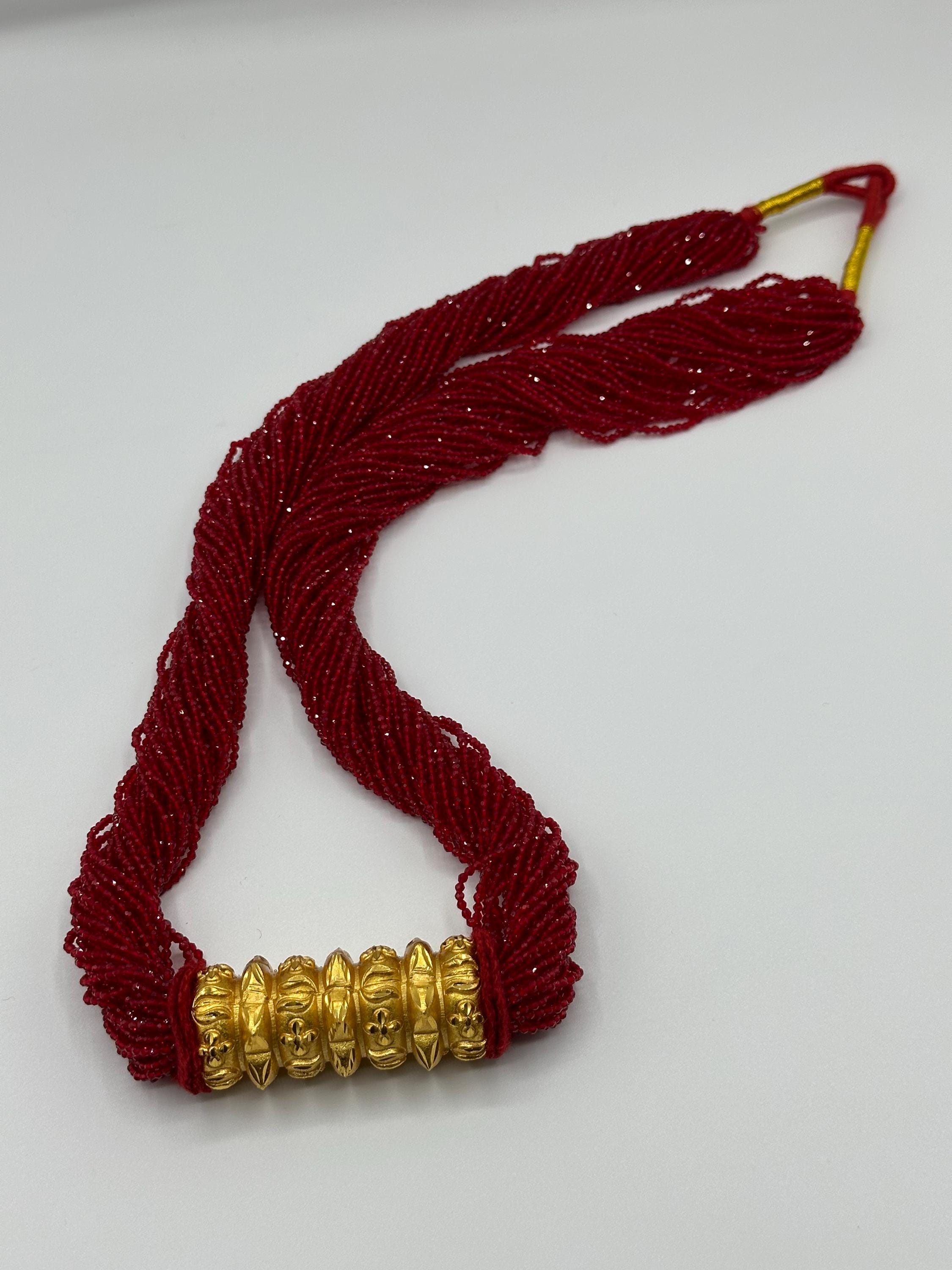 24K Gold Plated New Design Maili Tilhari in Red Hydro Potey Necklace ...