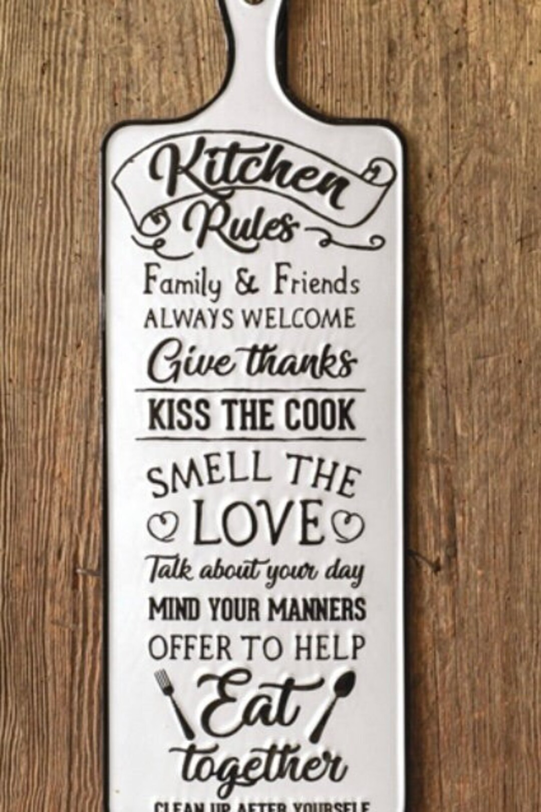 White Enamel Kitchen Rules Sign - Etsy
