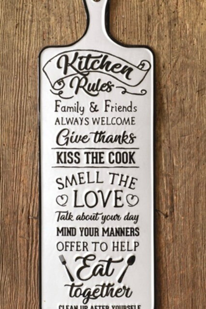 White Enamel Kitchen Rules Sign - Etsy