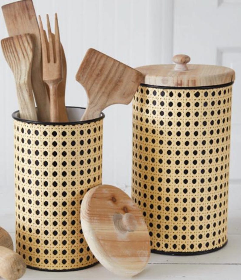 Set/2 Open Weave Cane Containers - Etsy