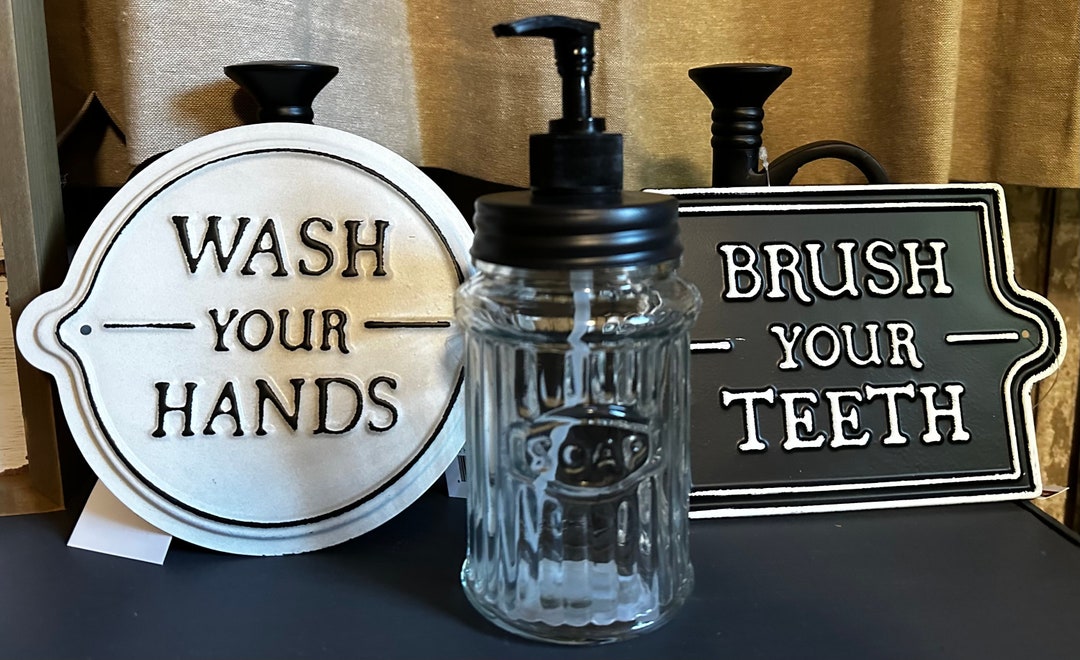 Hoosier Soap Dispenser and Bathroom Signs Set/3 - Etsy