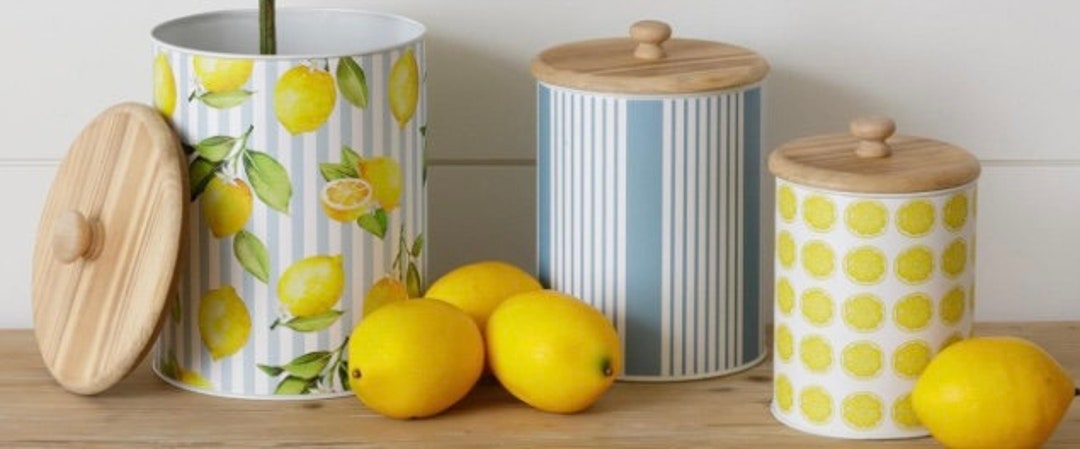 Canisters Set/3 Lemon and Blue Stripes - Etsy