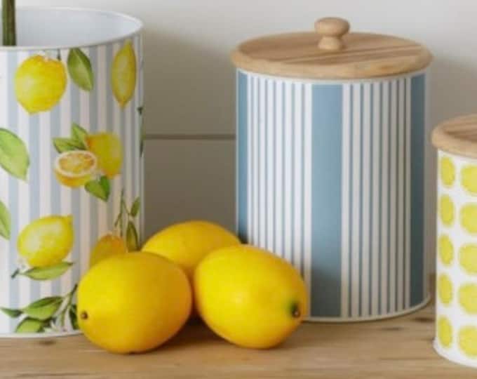Canisters Set/3 Lemon and Blue Stripes - Etsy