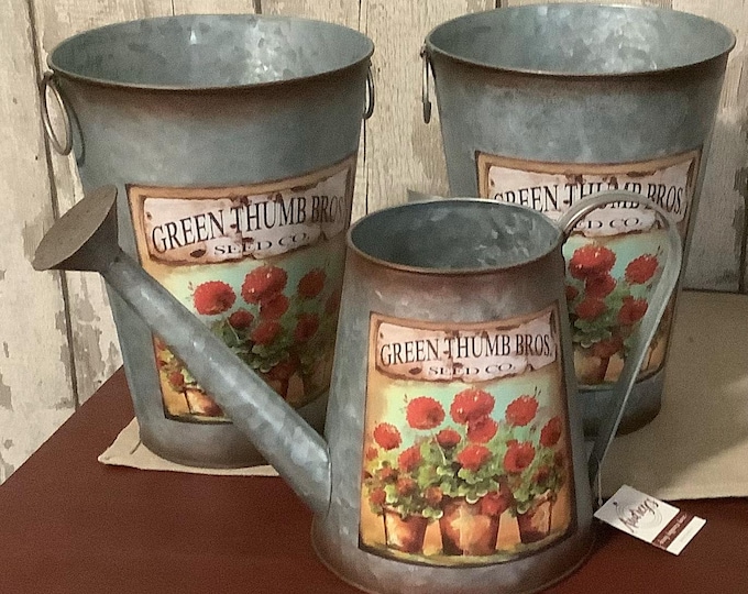 Watering Can and 2 Matching Pots - Etsy