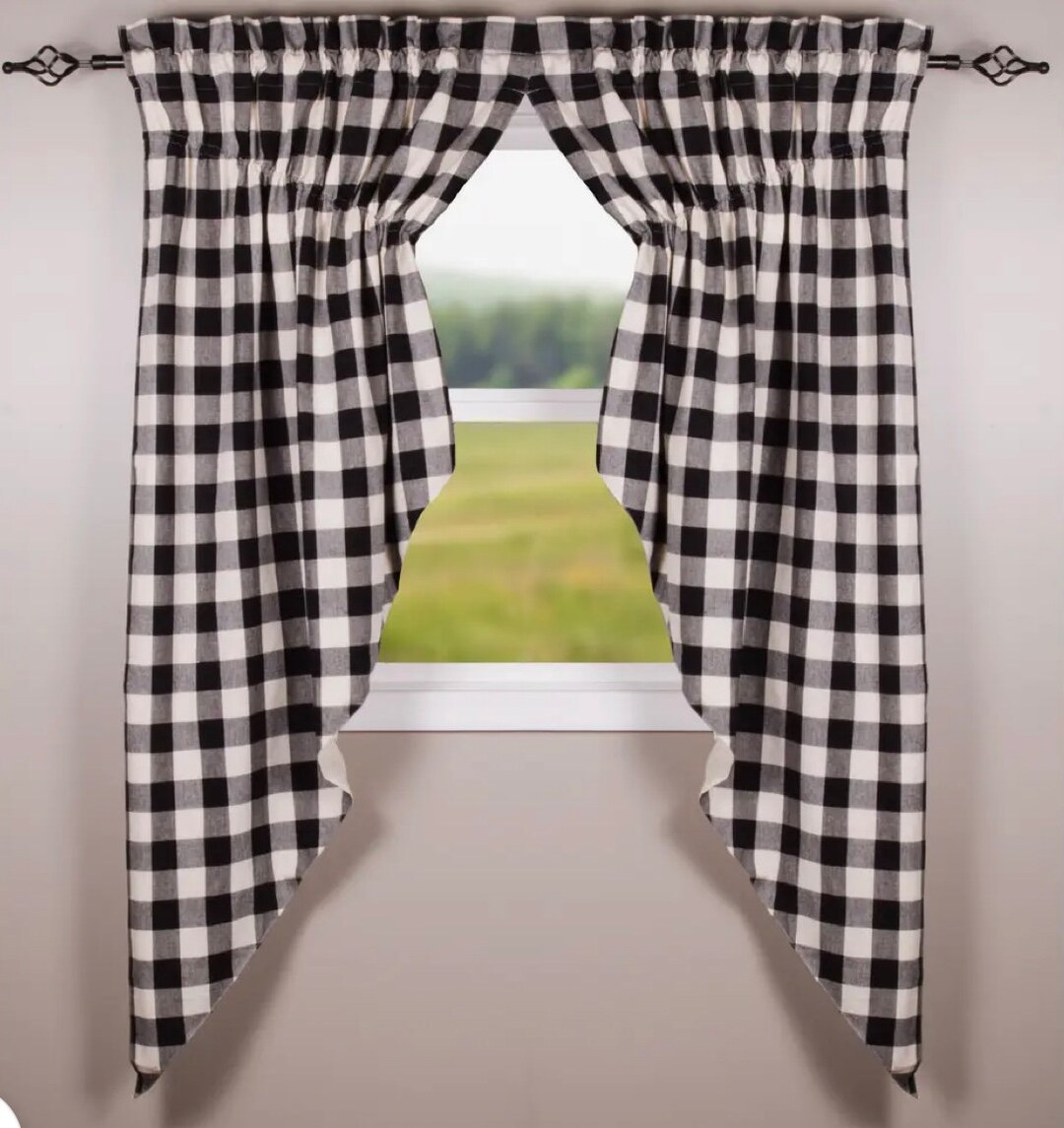 Buffalo Check Black-buttermilk Gathered Swag Curtains - Etsy