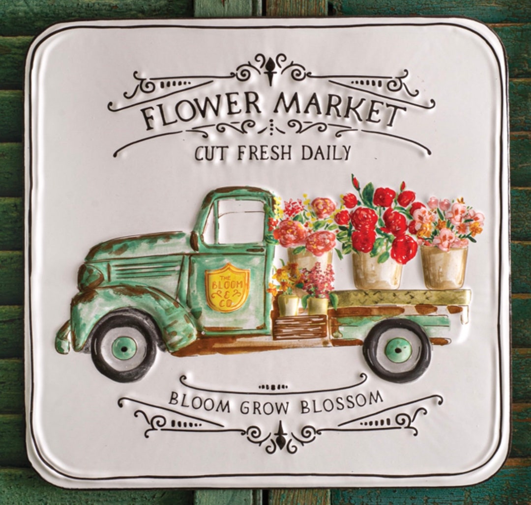 White Enamel Flower Market Hanging Sign - Etsy