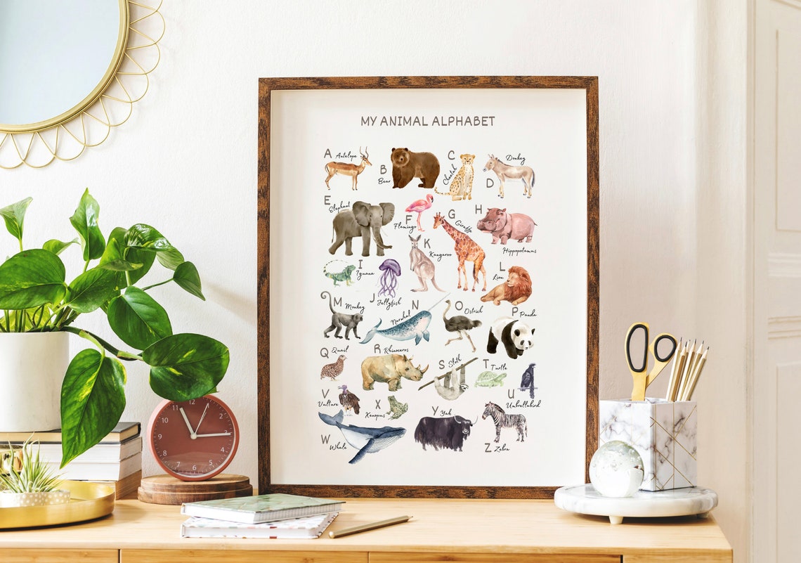 Animal Alphabet Art Printable Alphabet Poster A-Z Animal - Etsy