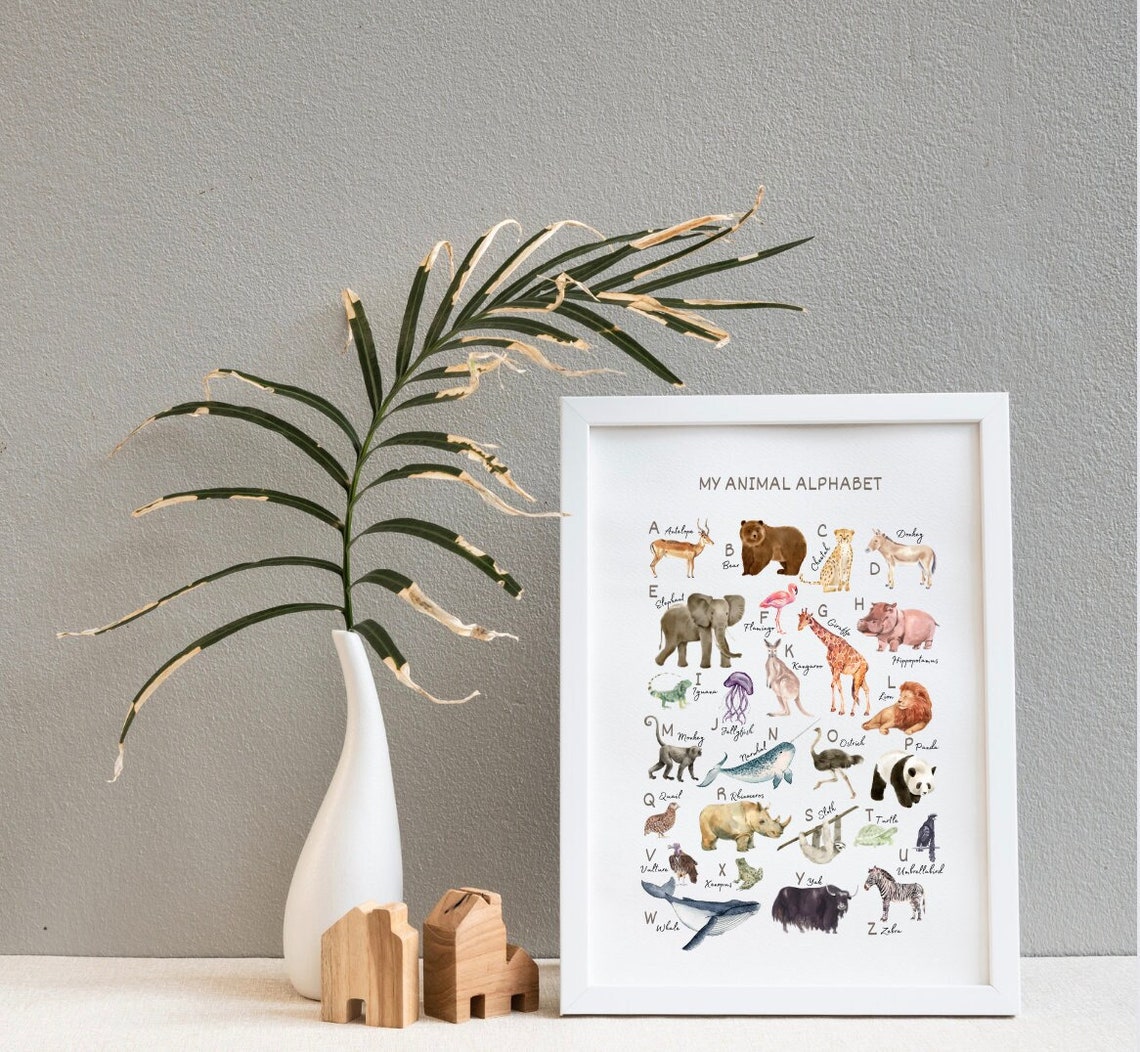 Animal Alphabet Art Printable Alphabet Poster A-Z Animal - Etsy