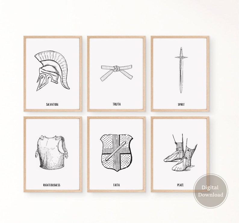 Full Armor of God, 6 DIGITAL PRINTS, Ephesians 6:13-17, Bible Print ...