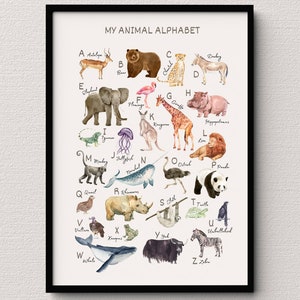 Animal Alphabet Art, Printable Alphabet Poster, A-Z Animal Species ...