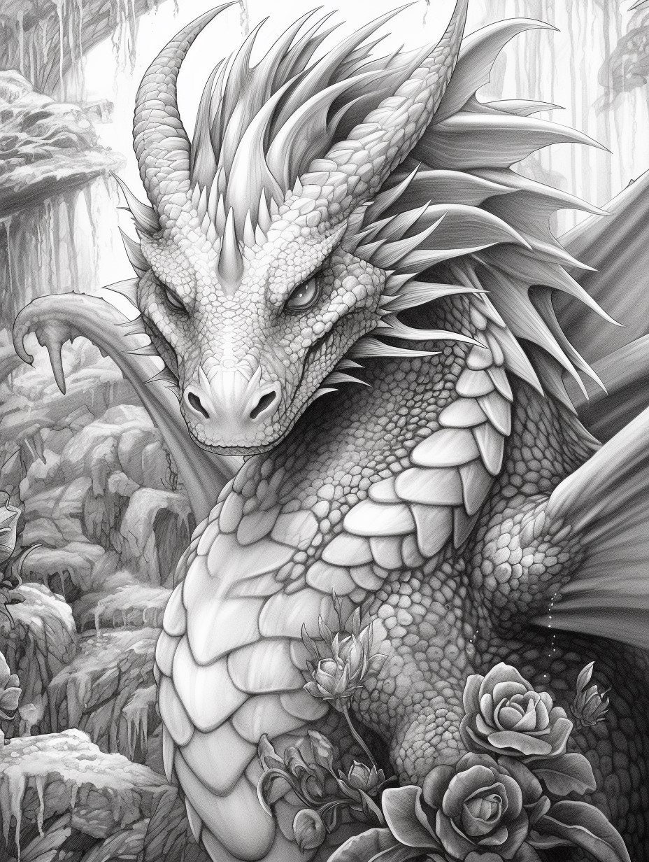 Majestic Dragons Adult Coloring Realistic Portrait Download Coloring ...