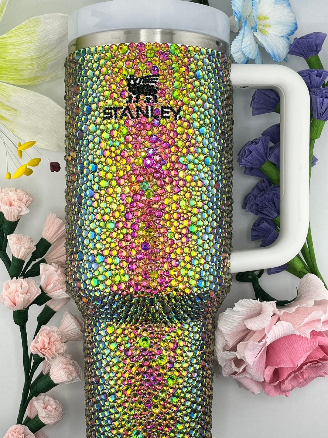Stanley Bling Rhinestone Tumbler With Handle & Straw, 40 Oz. Rainbow ...