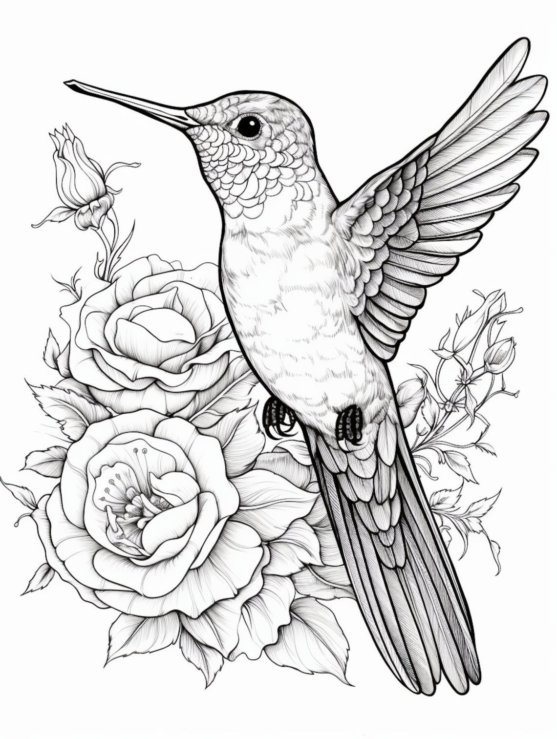 Hummingbirds Coloring Page Coloring Book Greyscale Adult Coloring ...