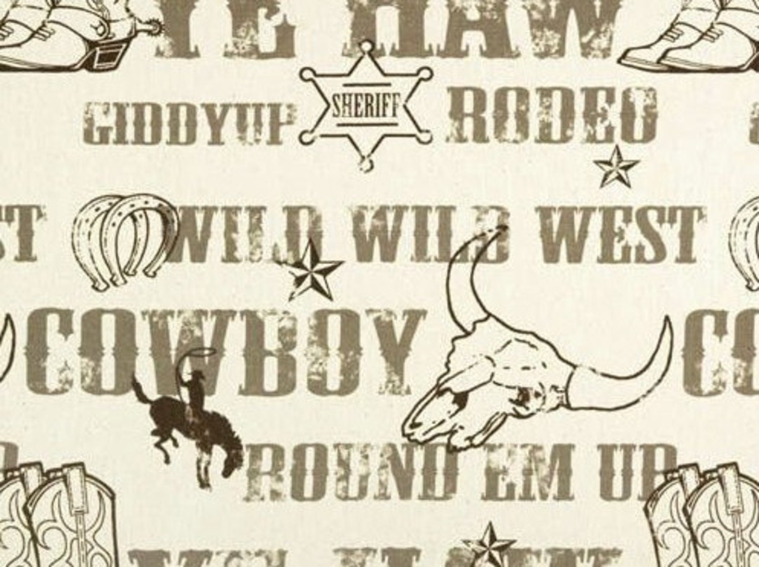 Cowboy Fabric Kelp Natural, Wild West, Rodeo, Premier Prints Going Out ...