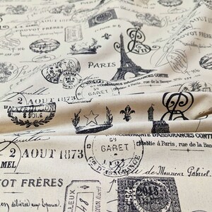 French Stamp Print Fabric, Paris, Eiffel Tower, Premier Prints French ...