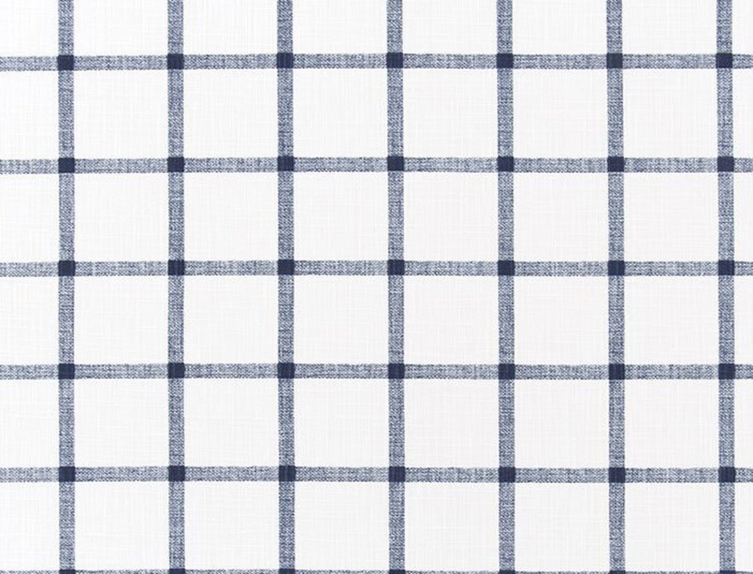 Navy Blue & White Windowpane Plaid Upholstery Fabric, Dark Blue Check ...