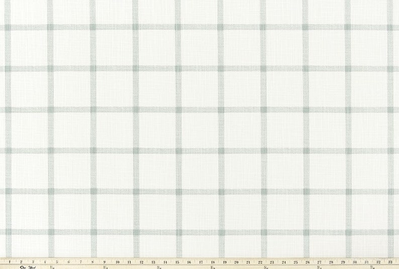 Soft Green Windowpane Plaid Upholstery Fabric, Light Green & White ...