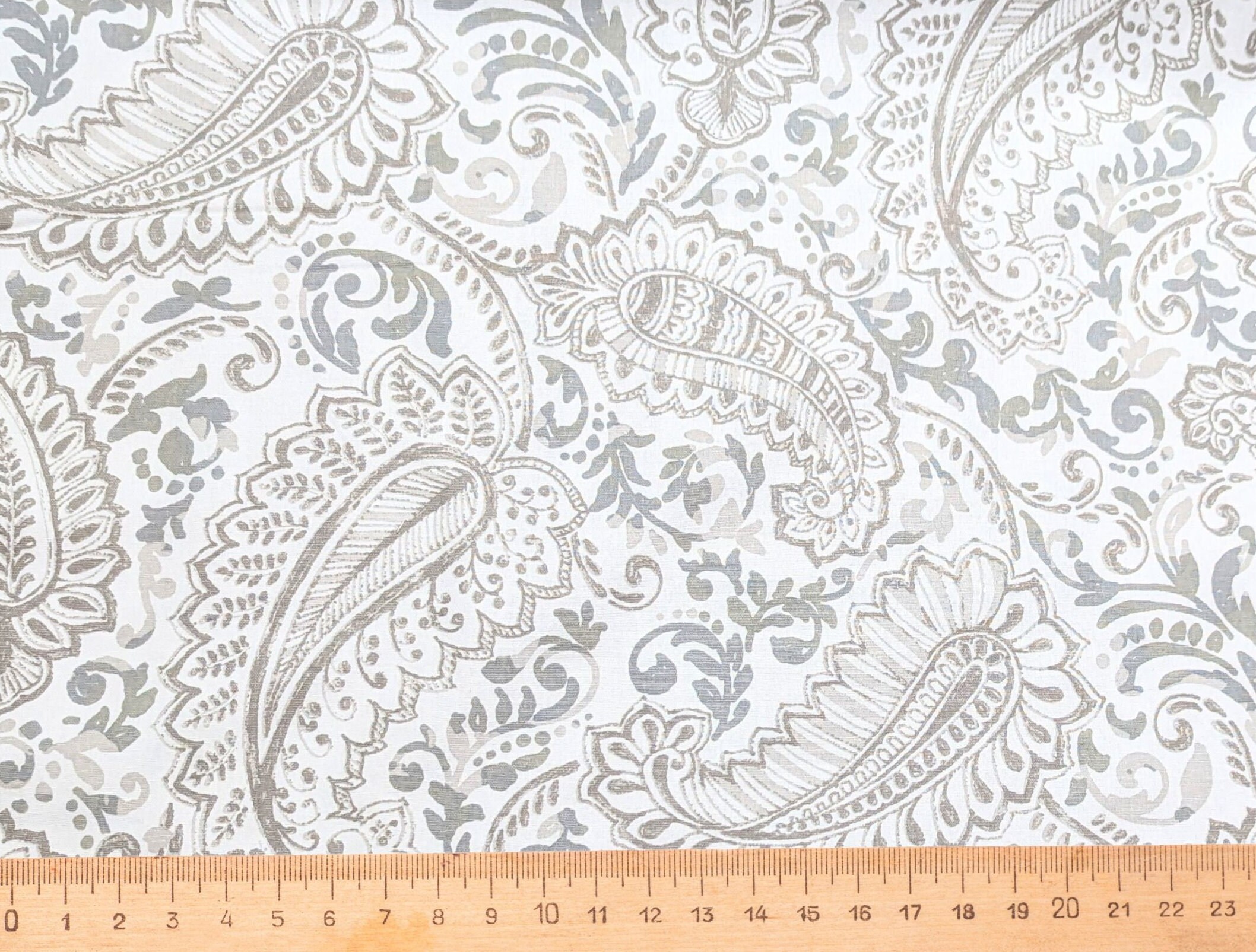 Neutral Paisley Fabric by the Yard, Ecru and Gray Modern Floral Fabric ...