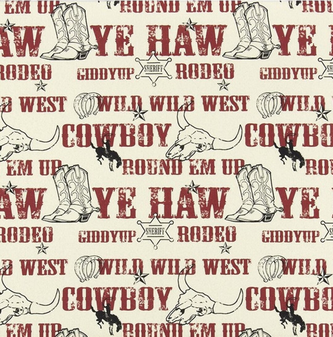 Cowboy Fabric Red and Black, Wild West, Rodeo, Premier Prints Going Out ...
