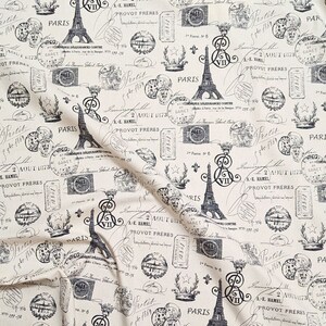 French Stamp Print Fabric, Paris, Eiffel Tower, Premier Prints French ...