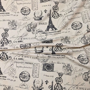 French Stamp Print Fabric, Paris, Eiffel Tower, Premier Prints French ...