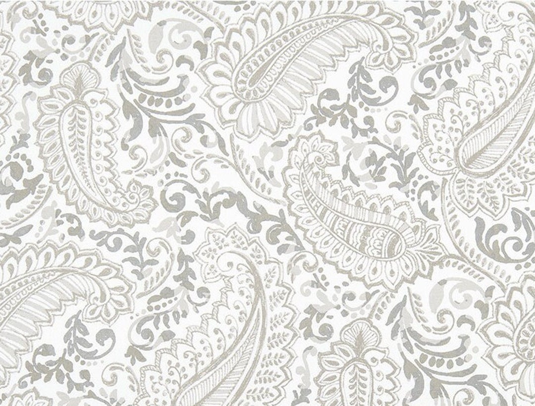 Neutral Paisley Fabric by the Yard, Ecru and Gray Modern Floral Fabric ...