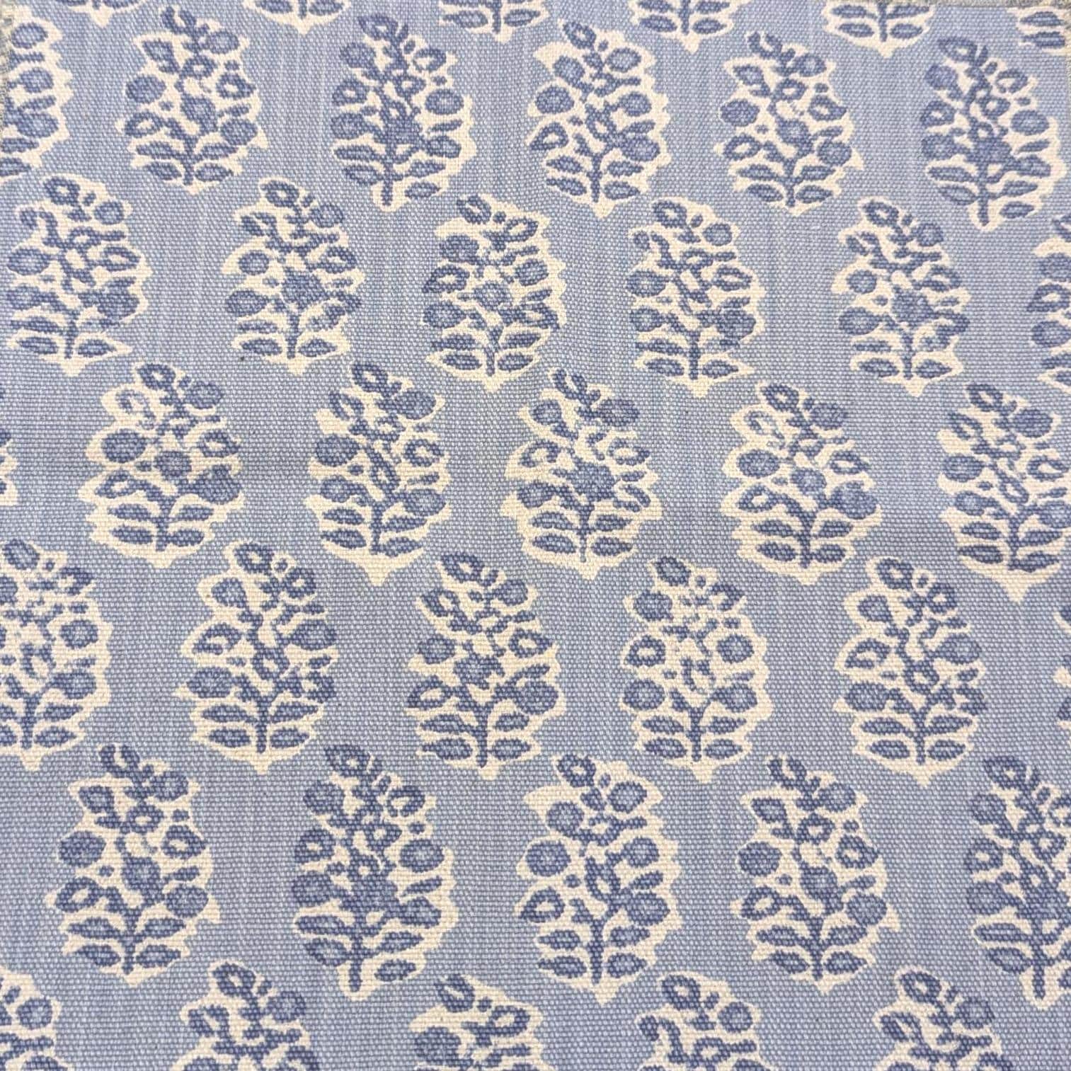 Blue Floral Cotton Linen Upholstery Fabric, 54" Wide, Natural Botanical ...
