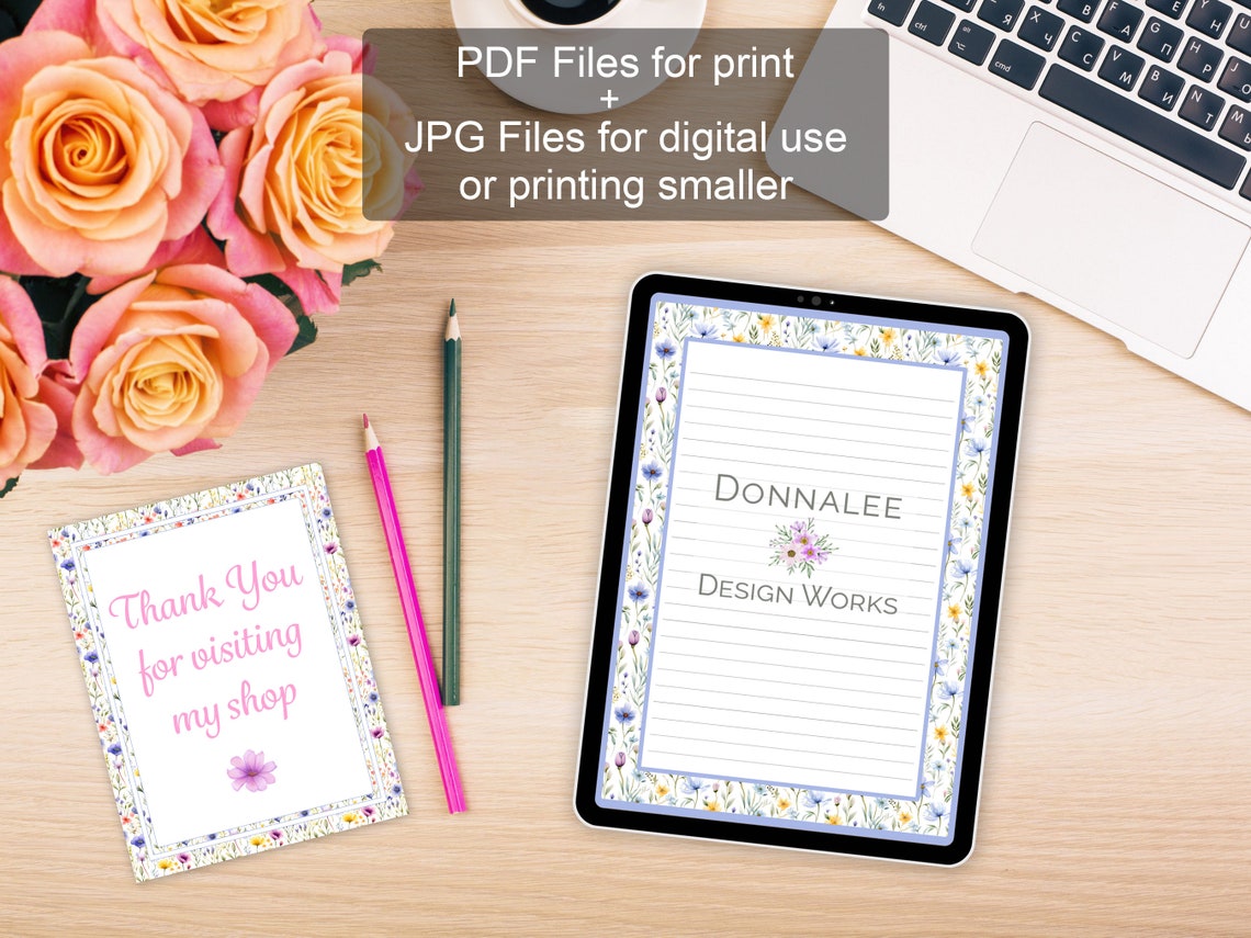 Wildflower Border Printable Stationery, Letter Writing Digital Paper ...